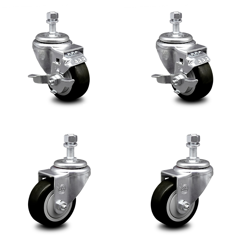 Polyurethane Swivel Threaded Stem Caster Set Of 4 W 3 5 X 1 25 Black Polyurethane Swivel Threaded Stem Caster Set Of 4 W 3 5 X 1 25 Black