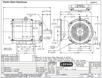 7.5 hp 3450 RPM 213T Frame TEFC 208-230V Leeson Electric Motor # 140684 ...