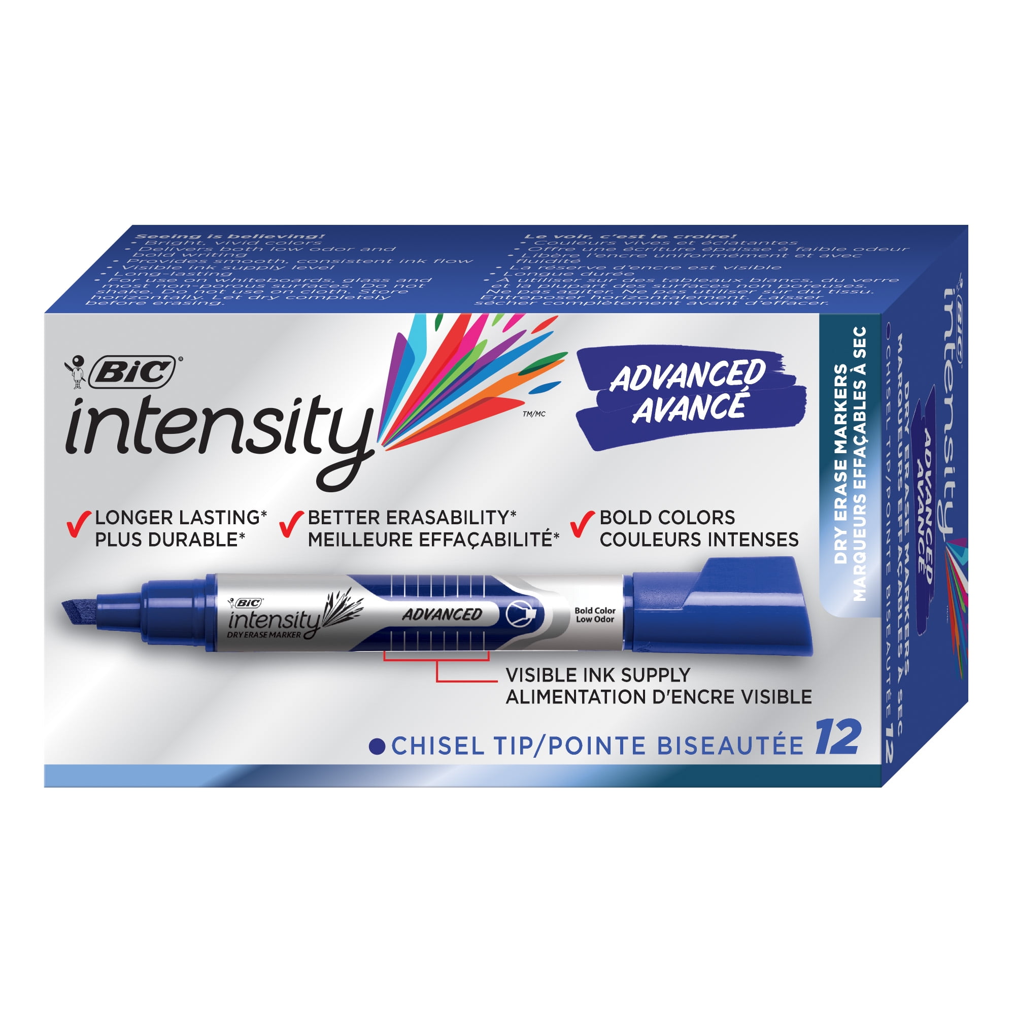 BIC Intensity Advanced Dry Erase Marker, Chisel Tip, Blue, 12 Count ...
