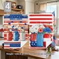 blue and white kitchen towels Three mason jars with flowers in them ...
