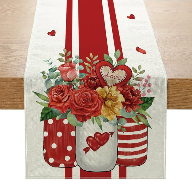 Hearts Love Table Runner Valentine's Day Kitchen Dining Table ...