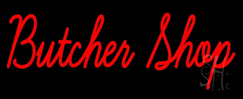 Red Butcher Shop LED Neon Sign 13 x 32 - inches, Black Square Cut ...