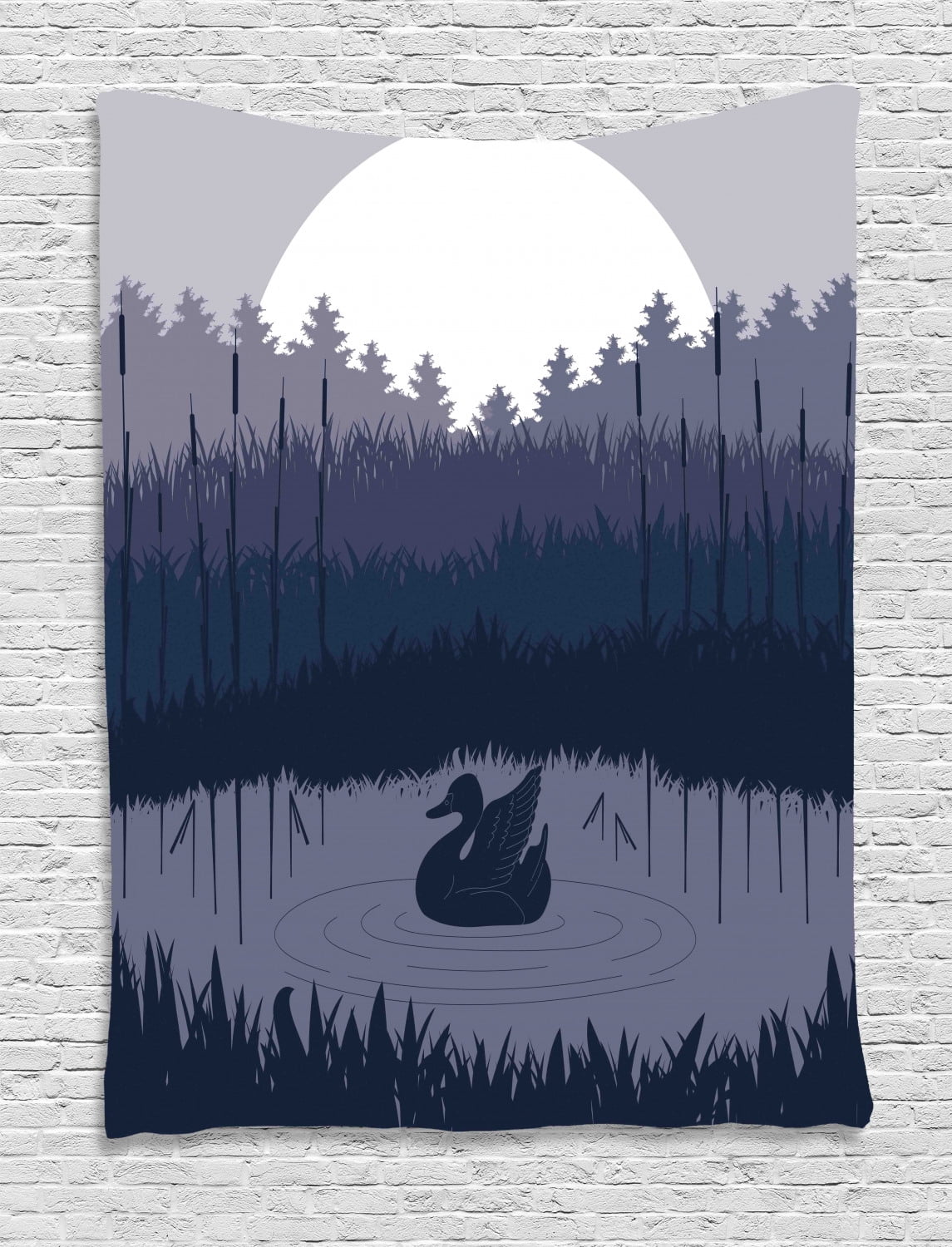 Duck Tapestry, Gloomy Dark Night with an Animal Silhouette Full Moon ...