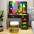 HNEBC RGB Vanity Desk with Lights & USB Charger, Black Makeup Table ...