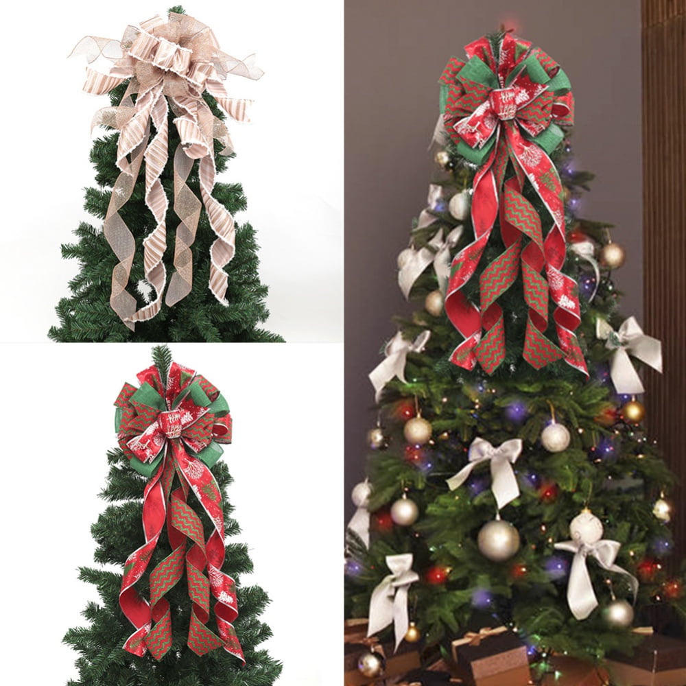 Christmas Tree Topper Buffalo Plaid Decorative Bow Handmade Farmhouse