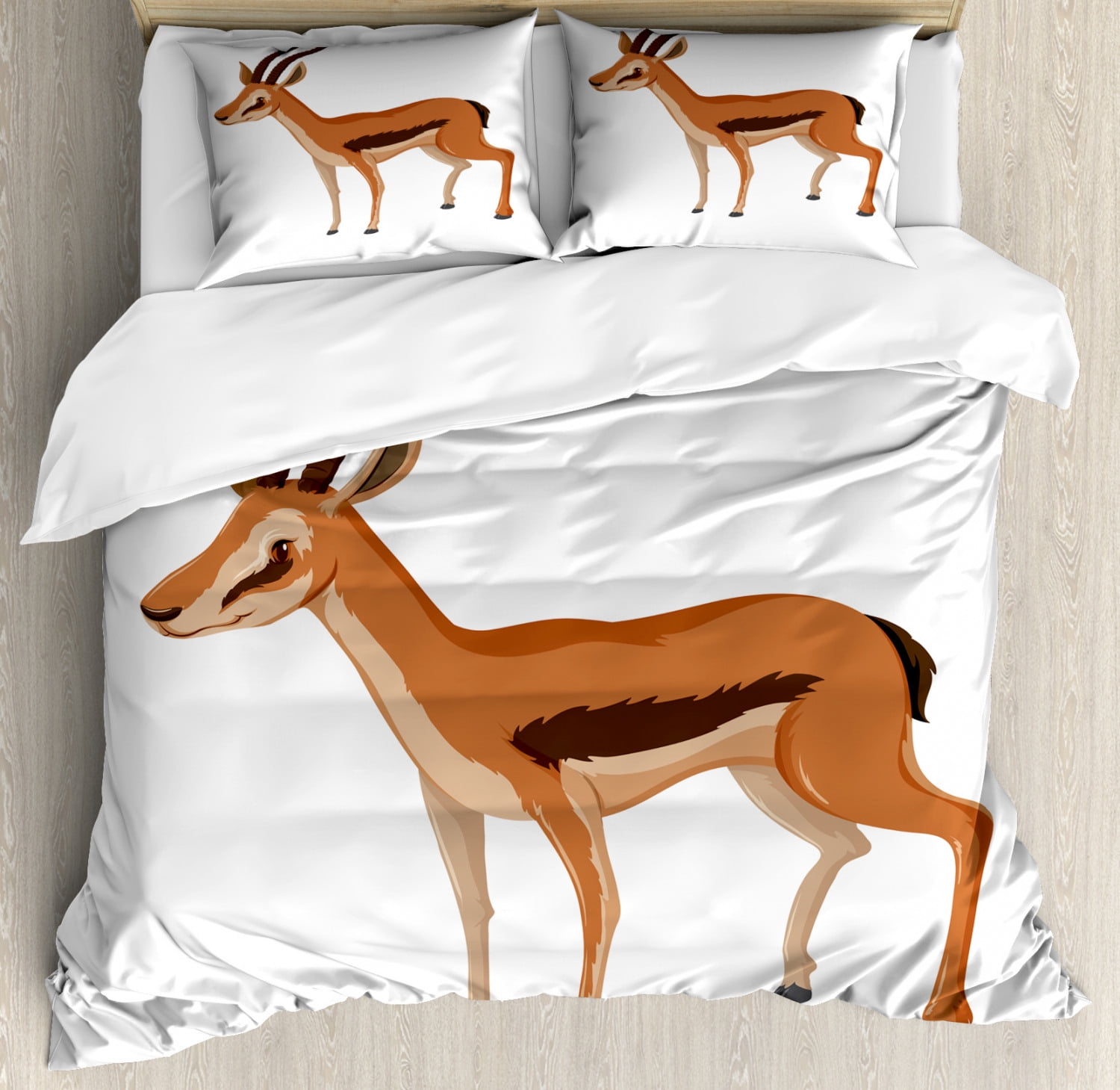 Antelope Duvet Cover Set Queen Size, Cartoon Animal with Sharp Antlers ...