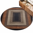 Abstract Geometric Washable Round Area Rug 4 ft, Black and Brown Wood ...