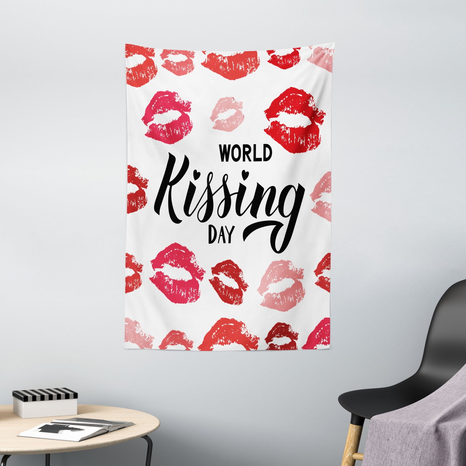 Kissing Tapestry, Multitude Repeating Pinkish Red Lipstick Imprints and ...