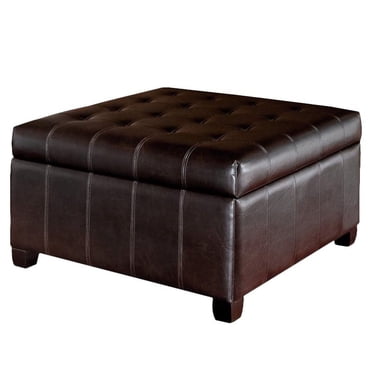 Noble House Logan Chocolate Brown Bonded Leather Storage Ottoman ...
