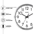 Atomic Analog Wall Clock - 12" Silver Brushed Finish Sets Automatically ...