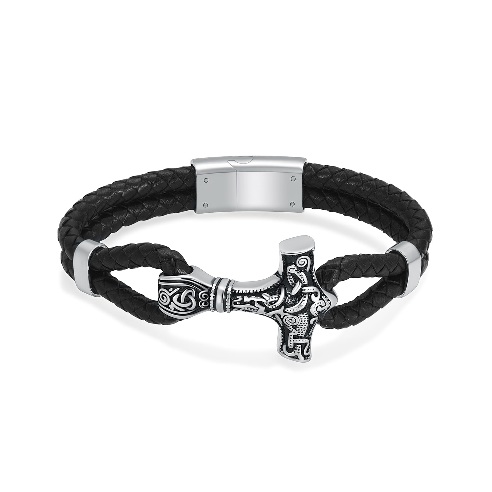 Personalised Norse Thor Viking Hammer Locket Men's Leather Bracelet ...