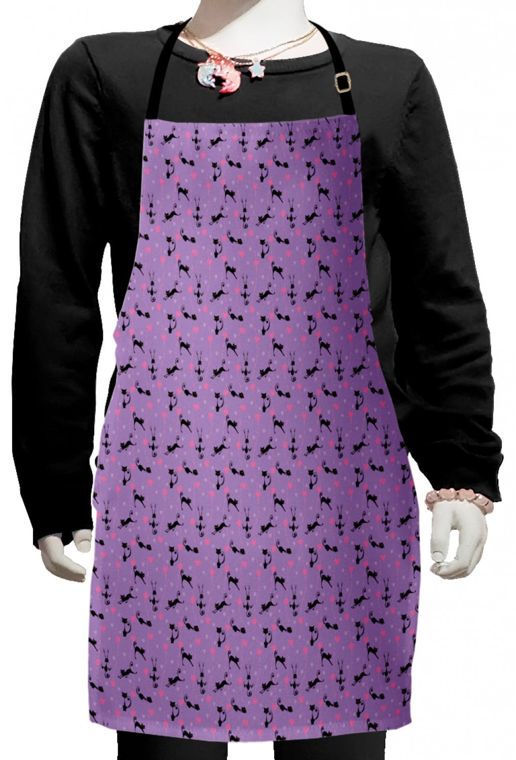 Cat Kids Apron, Funky Romantic Pattern with Little Hearts Funny Jumping ...