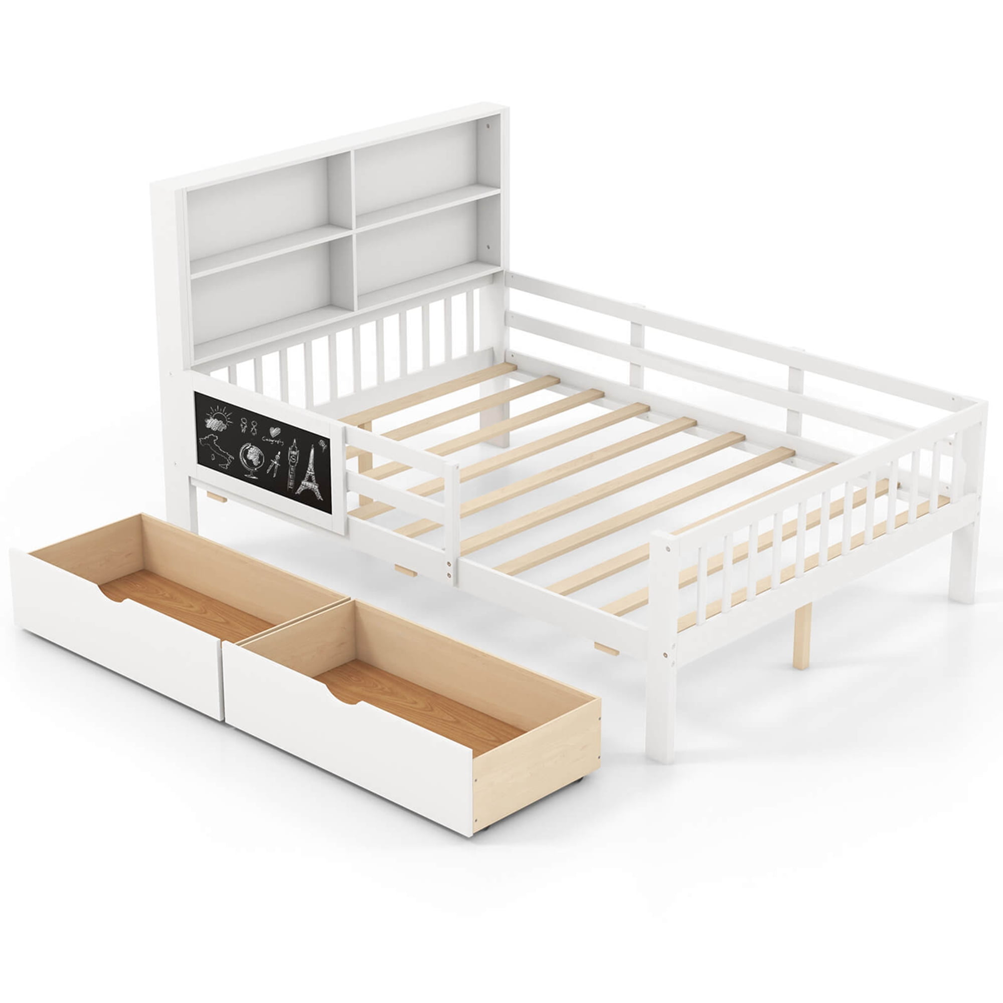 Click here for Costway Full Size Bed Frame With 2 Drawers Bookcas... prices