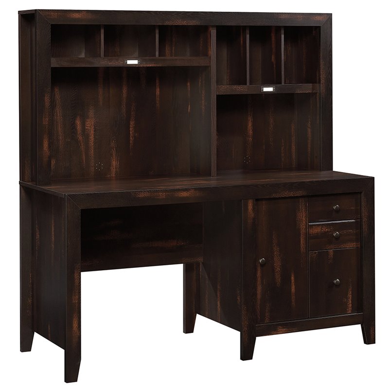 Pemberly Row Computer Desk with Hutch in Char Pine - Walmart.com