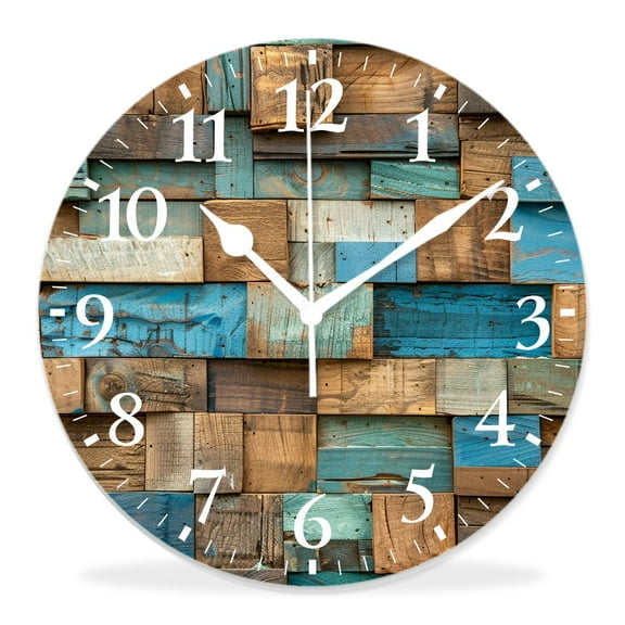 Vintage Wooden Wall Clock Battery Operated 16 Inch Rustic Country Round ...