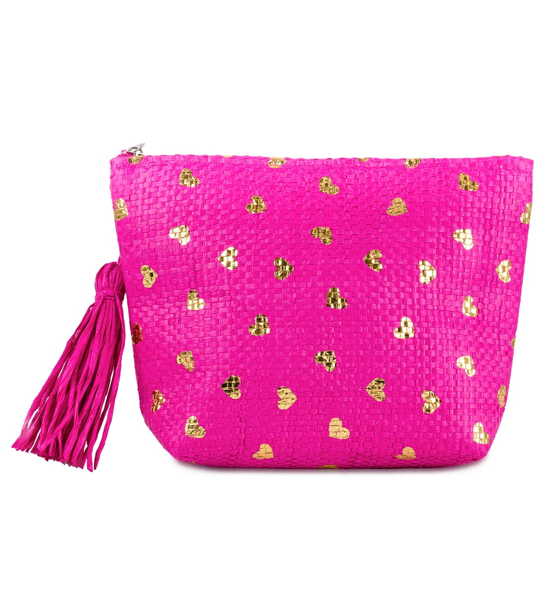 Women's Metallic Gold Heart Paper Straw Pouch Clutch with Tassel ...