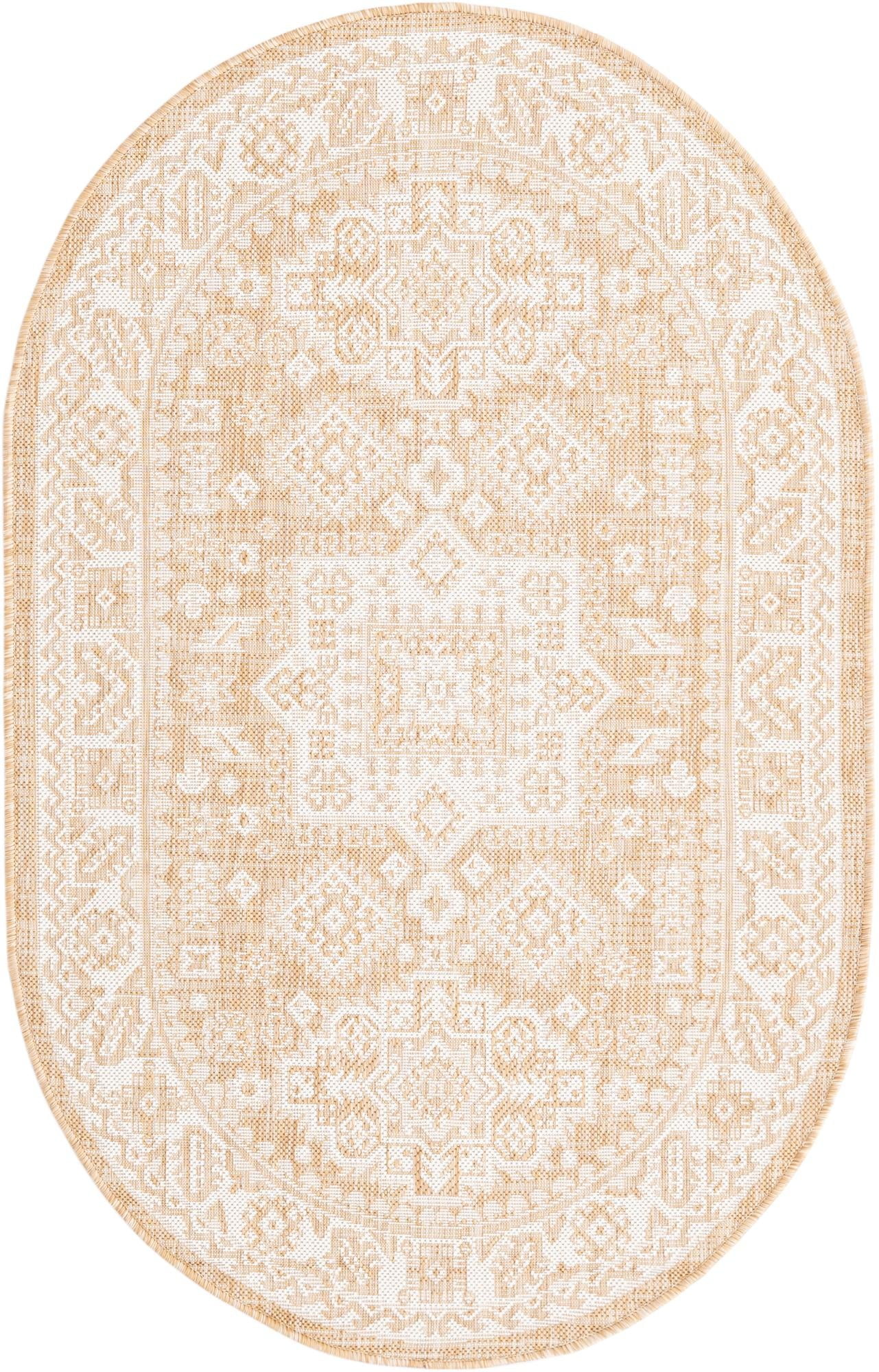 Rugs.com Outdoor Aztec Collection Rug – 3' x 5' Oval Natural Flatweave ...