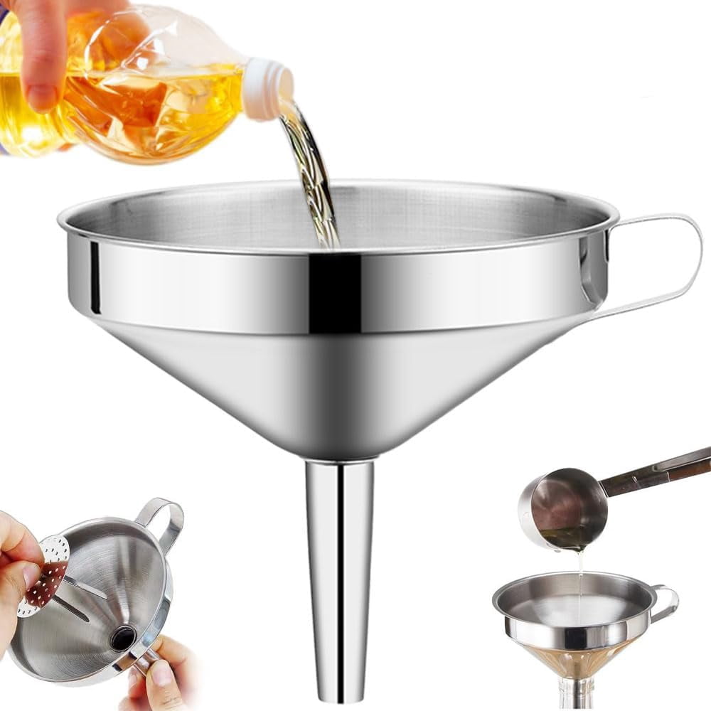 Stainless Steel Kitchen Funnels, 2025 New Funnel with Strainer Filter ...
