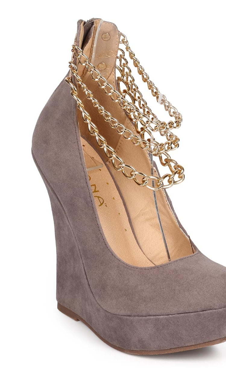 Liliana BI99 Women Suede Round Toe Ankle Chains Platform Wedge ...
