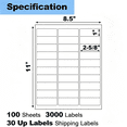 CCOCC 100 Sheets 3000 Pcs 30 Up 1"X2-5/8 Shipping Address Barcode ...