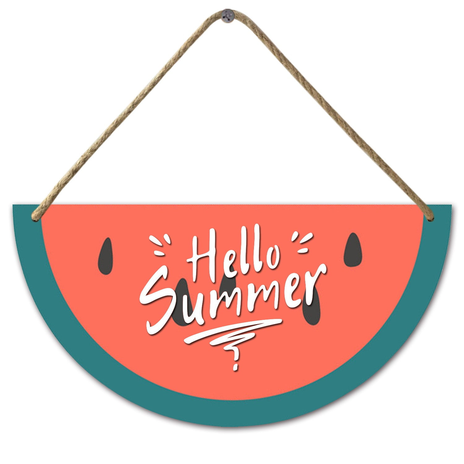 Eveokoki Watermelon Door Sign Hello Summer Door Hanger Wood Front Door