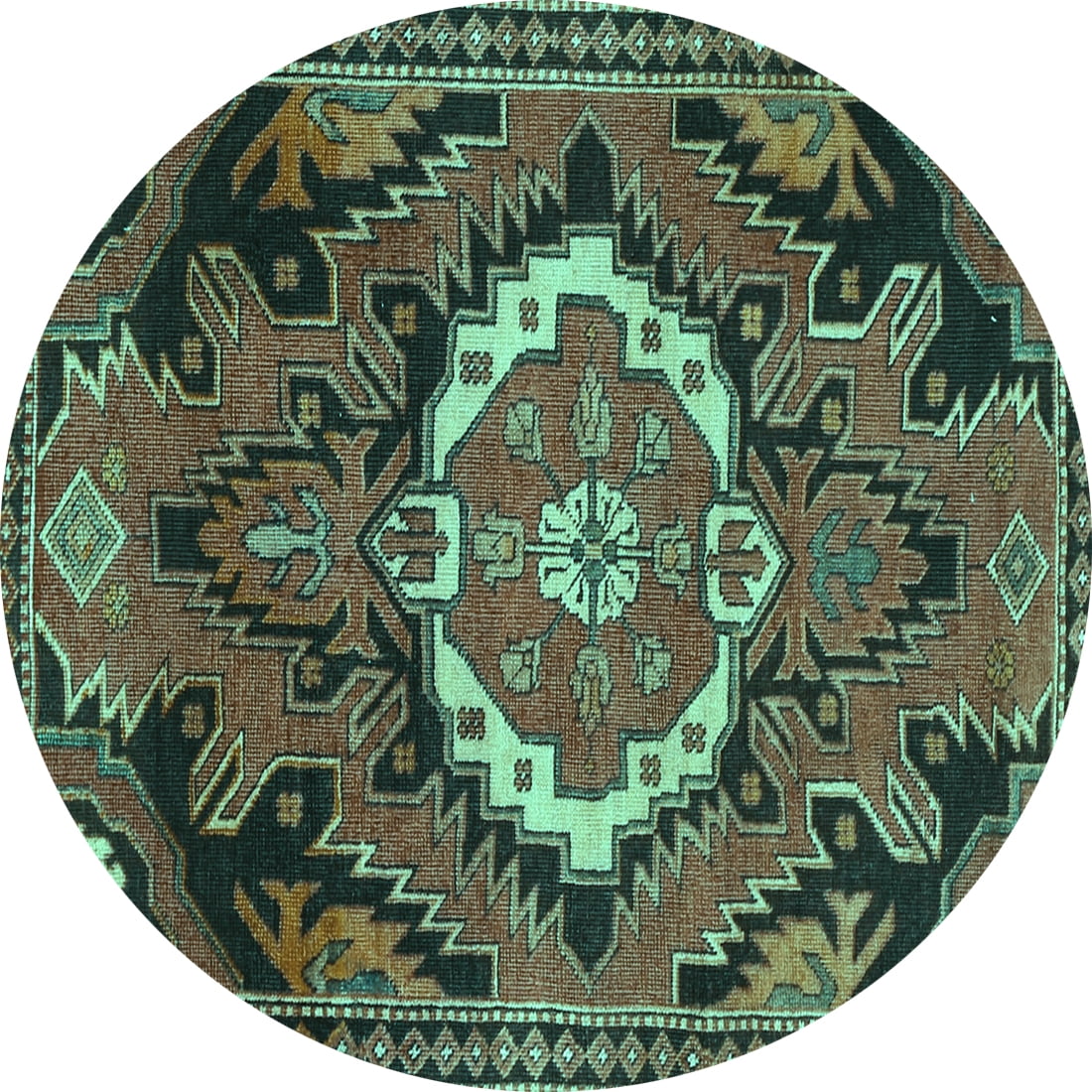 Ahgly Company Machine Washable Indoor Round Medallion Turquoise Blue ...