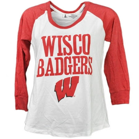 NCAA Wisconsin Badgers Mid Sleeve Tshirt Tee Womens Red White Crew Neck ...