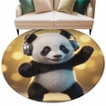 Panda Round Living Room Rugs 5 ft, Abstract Headphone Panda Shiny Light ...