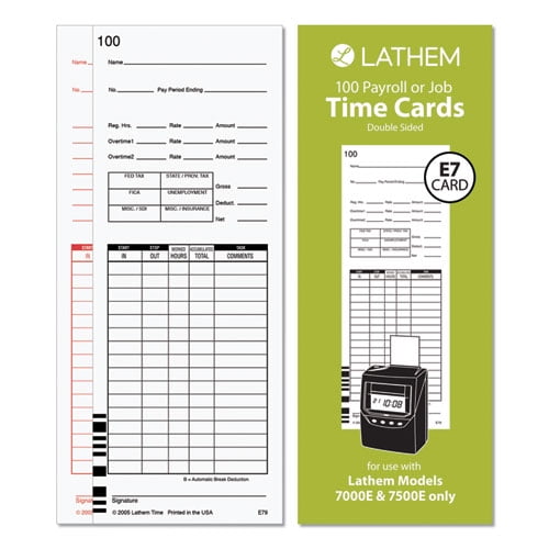 Time Clock Cards For Lathem Time 7000e/7500e, Two Sides, 3.38 X 8.78 ...
