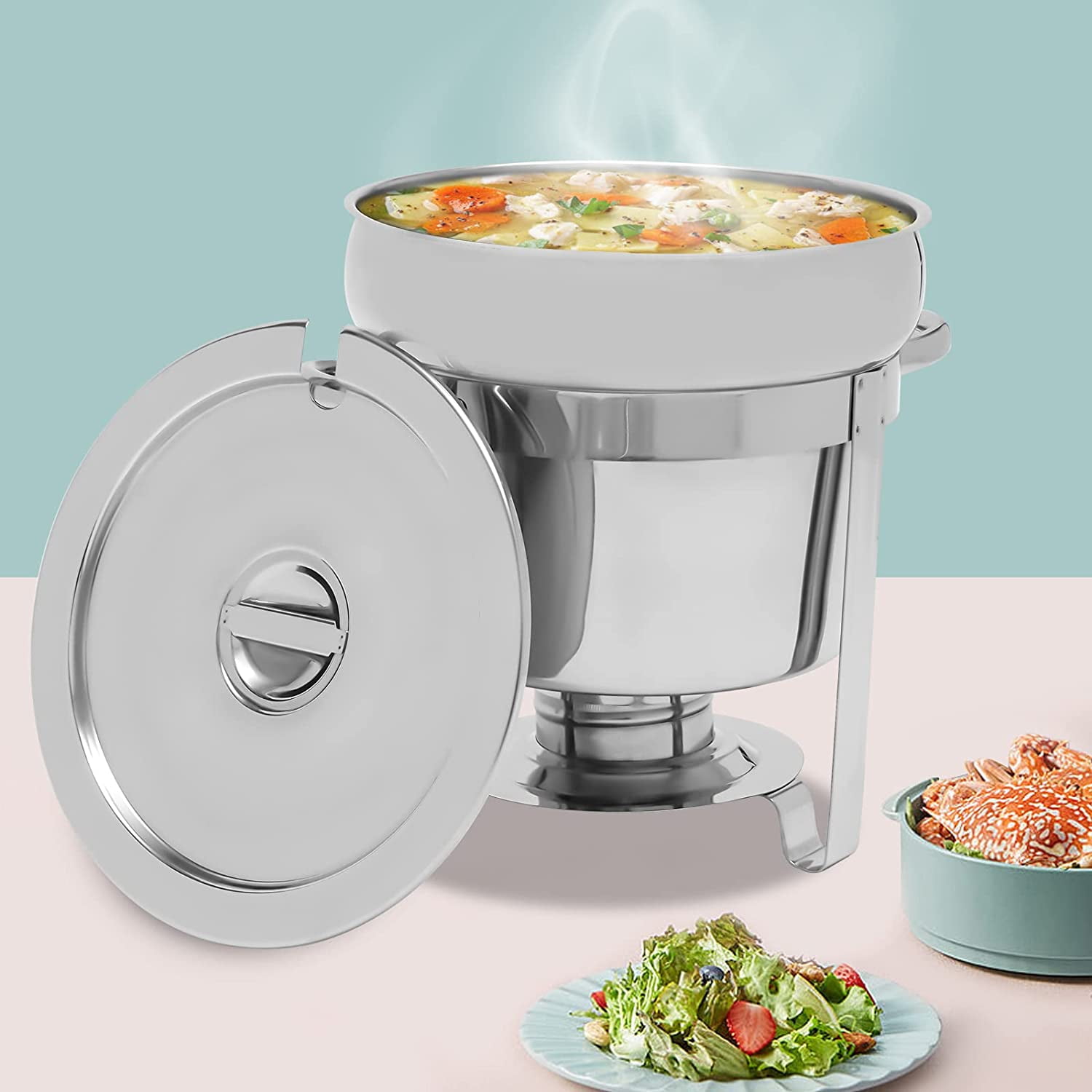 Miumaeov 9.9 Qt Round Stainless Steel Soup Chafer Catering Chafing Dish ...