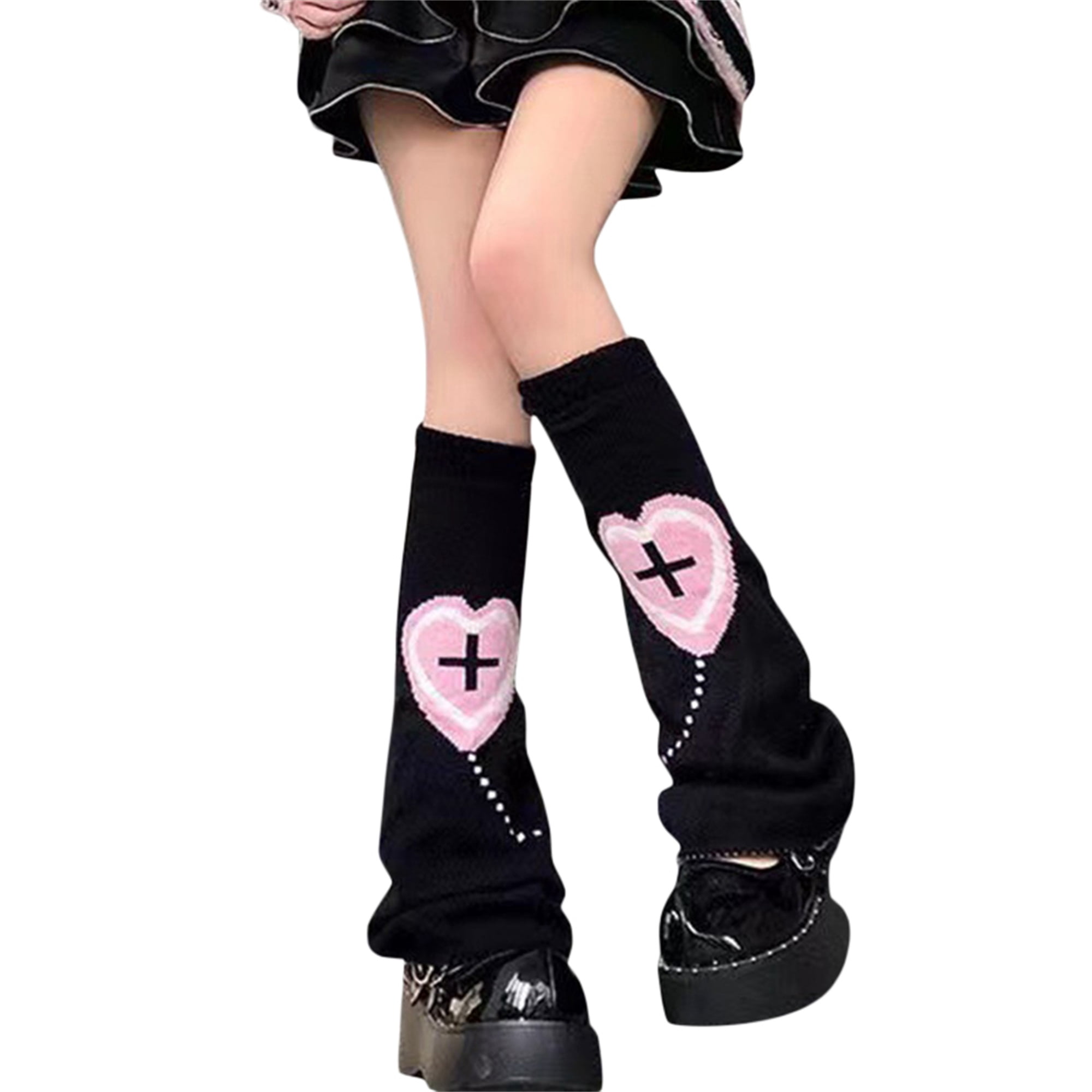 Women Y2k Knit Leg Warmer Soft Heart Pattern Winter Long Socks Cute ...