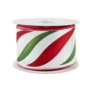 Red Striped Wired Christmas Ribbon - 2 1/2" x 25 Yards, Red White Candy ...