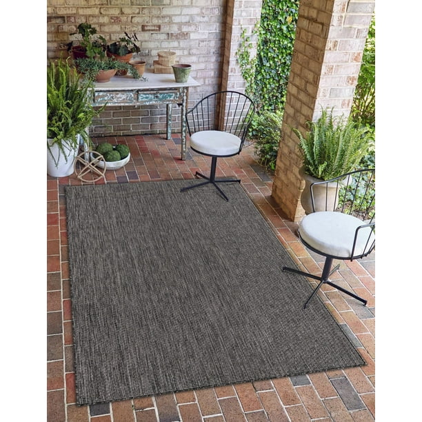 Rugs.com Outdoor Solid Collection Rug – 8' x 11' Black Flatweave Rug ...