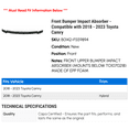 Front Bumper Impact Absorber - Compatible with 2018 - 2023 Toyota Camry ...