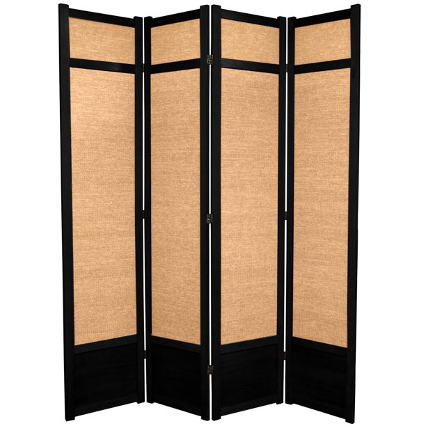 Oriental Furniture 7 Ft Tall Jute Shoji Screen, 4 panel, black ...