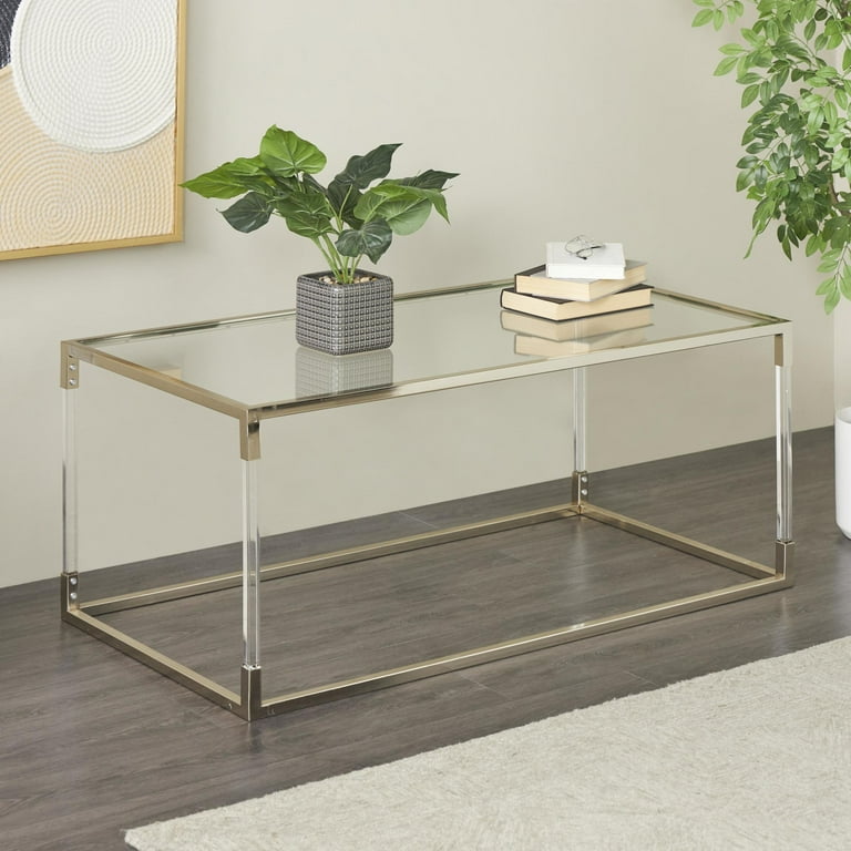 Decmode 46 inch x 19 inch Clear Acrylic Plastic Cube Shaped Coffee Table with Silver Frame Supports 1 Piece