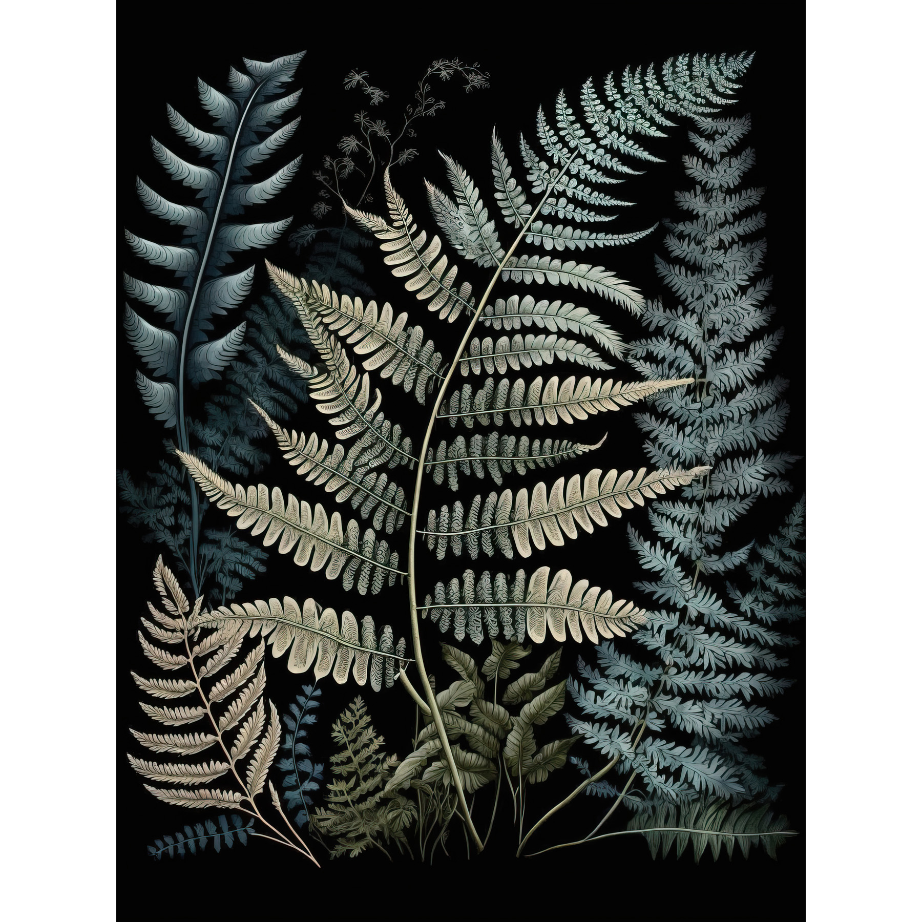 Fern Frond Species Detailed Botanical Illustration Unframed Wall Art ...