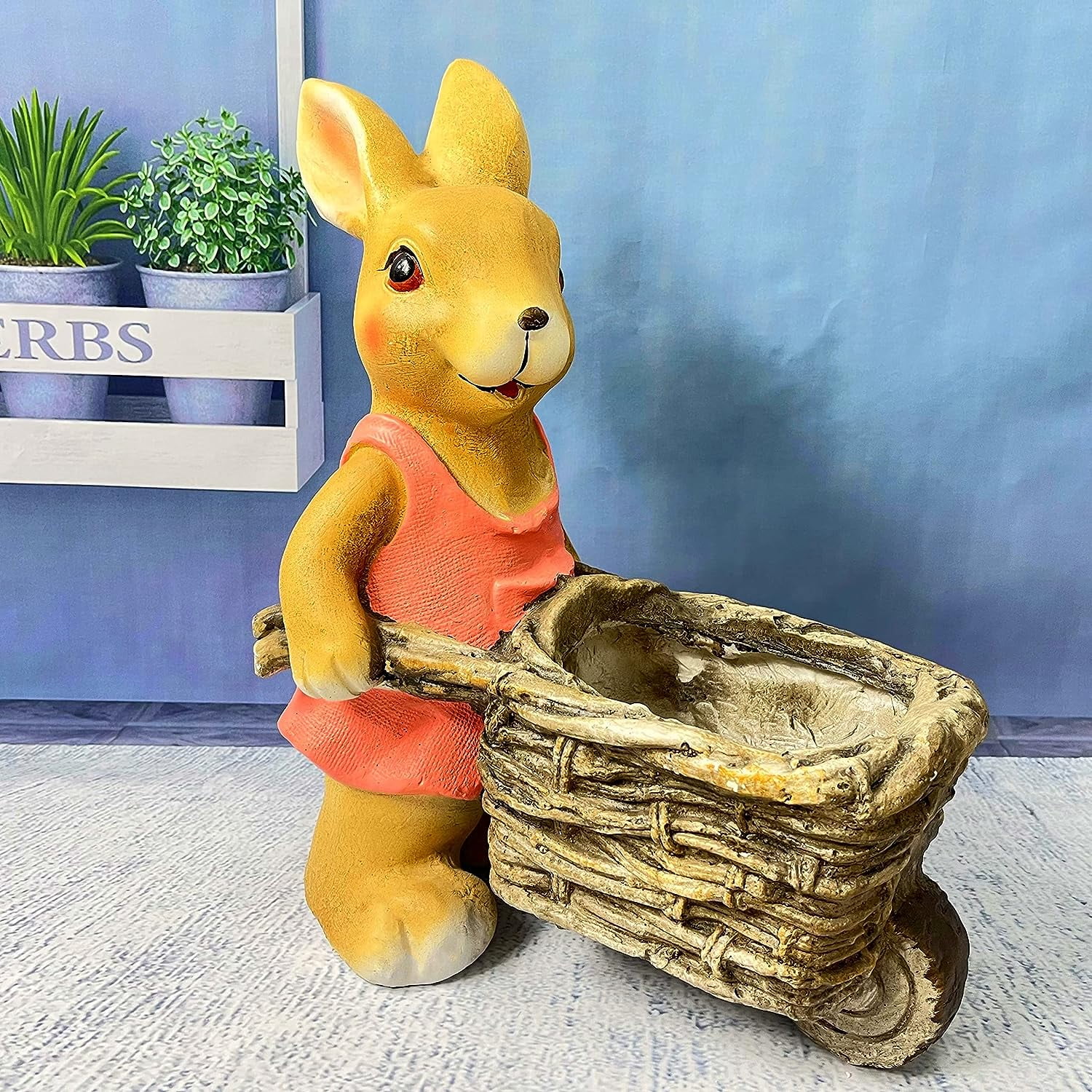 GRASOLAR Outdoor Garden Rabbit Pushing Cart Planter Pot Container Bunny ...