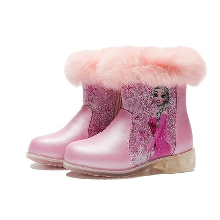 Kids Girls Frozen 2 Elsa Princess Snow Boots Winter Warm Fluffy Shoes ...