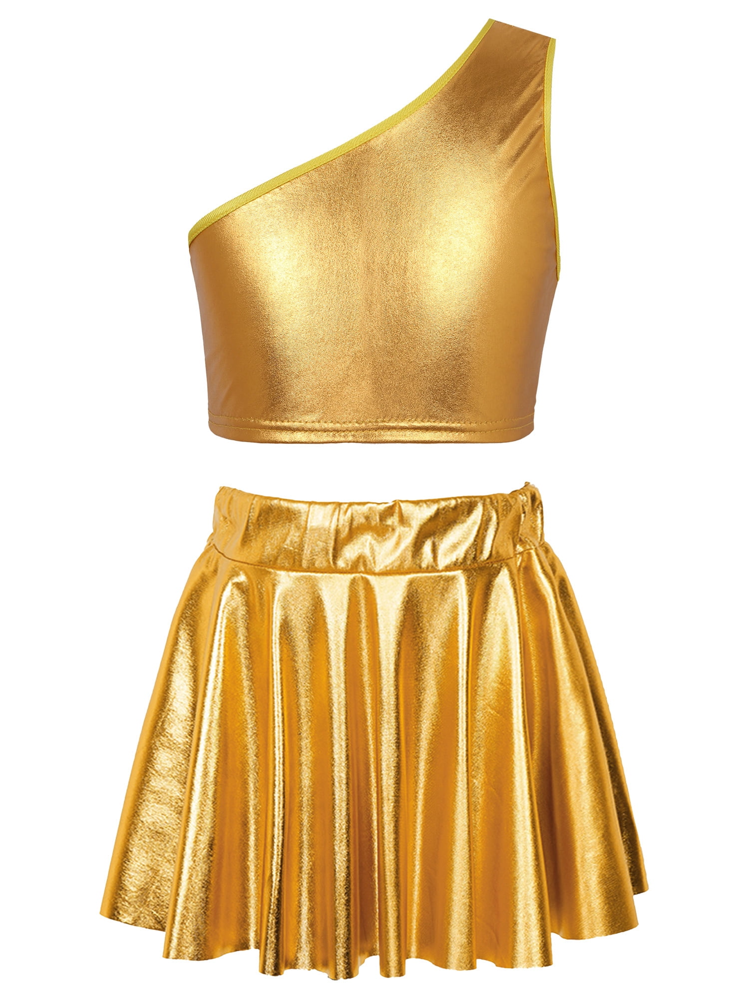MSemis Girls Shiny Metallic Crop Top with Pleated Skirt,Size 3-14 Gold ...