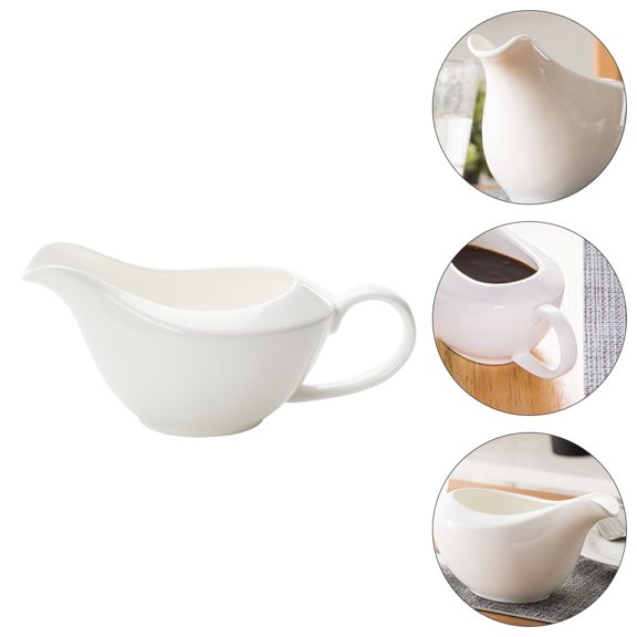 Qlans 17oz Gravy Boat with Saucer Stand, Set of 1, Ceramic Sauce Boat ...