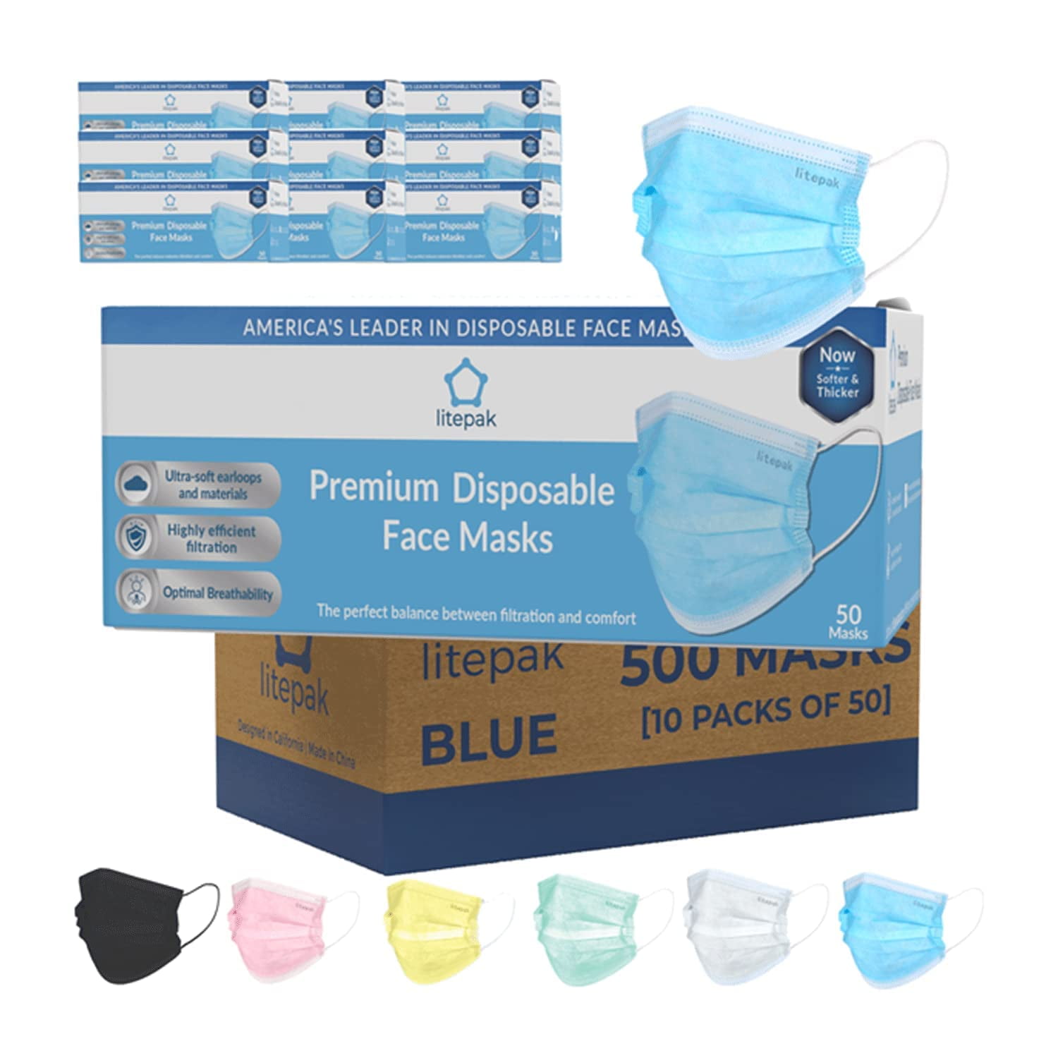 Litepak 500 PCS Premium Disposable Face Mask SOFT 3ply Nose Wire - Blue ...