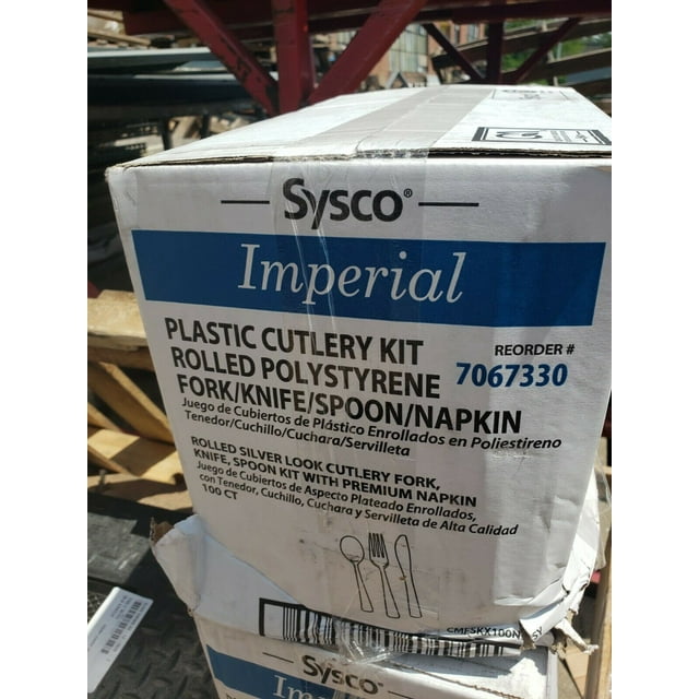 SYSCO PLASTIC CUTLERY KIT, SILVER LOOK ROLLED POLYSTYRENE (100 CT/CASE ...