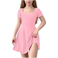 Big Girls Back To School Dress 5-15Y Square Neck Short Sleeve Solid ...