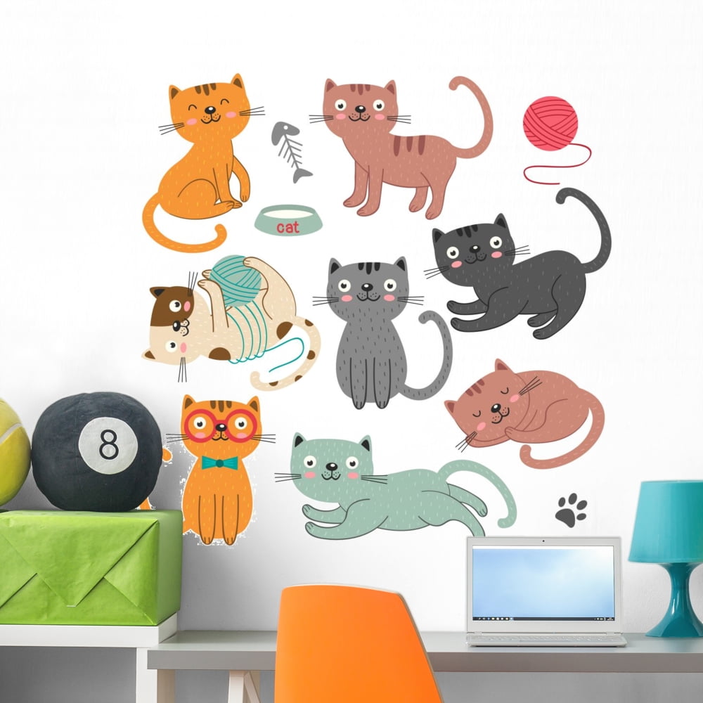 Super Cute Pet Cats Wall Decal Sticker Set Wallmonkeys Individual Peel ...