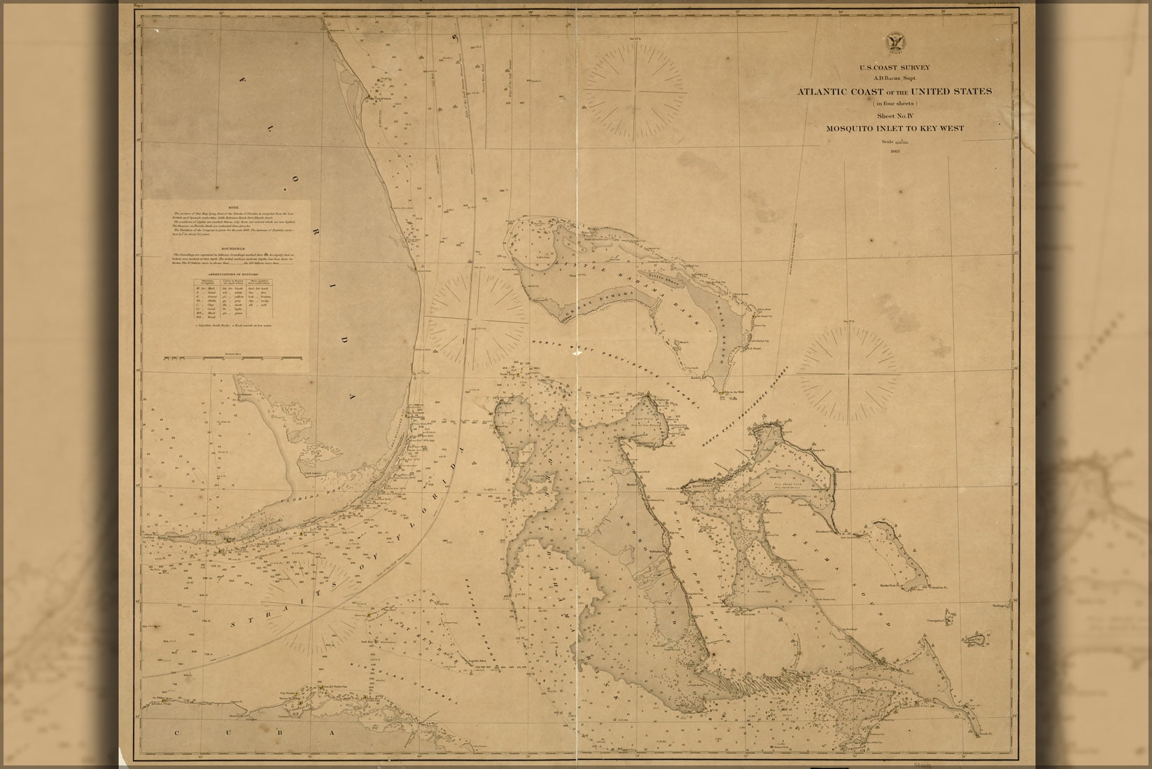 24"x36" Gallery Poster, map of Mosquito Inlet to Key West 1863 ...