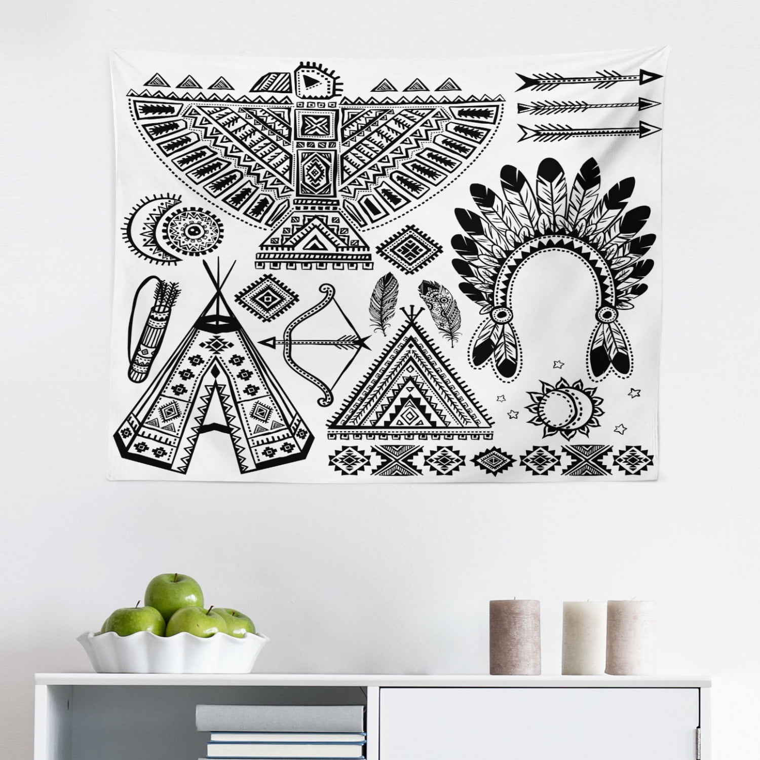 Tribal Tapestry, Folkloric Tribe Round Pattern Colors Aztec Art, Fabric ...