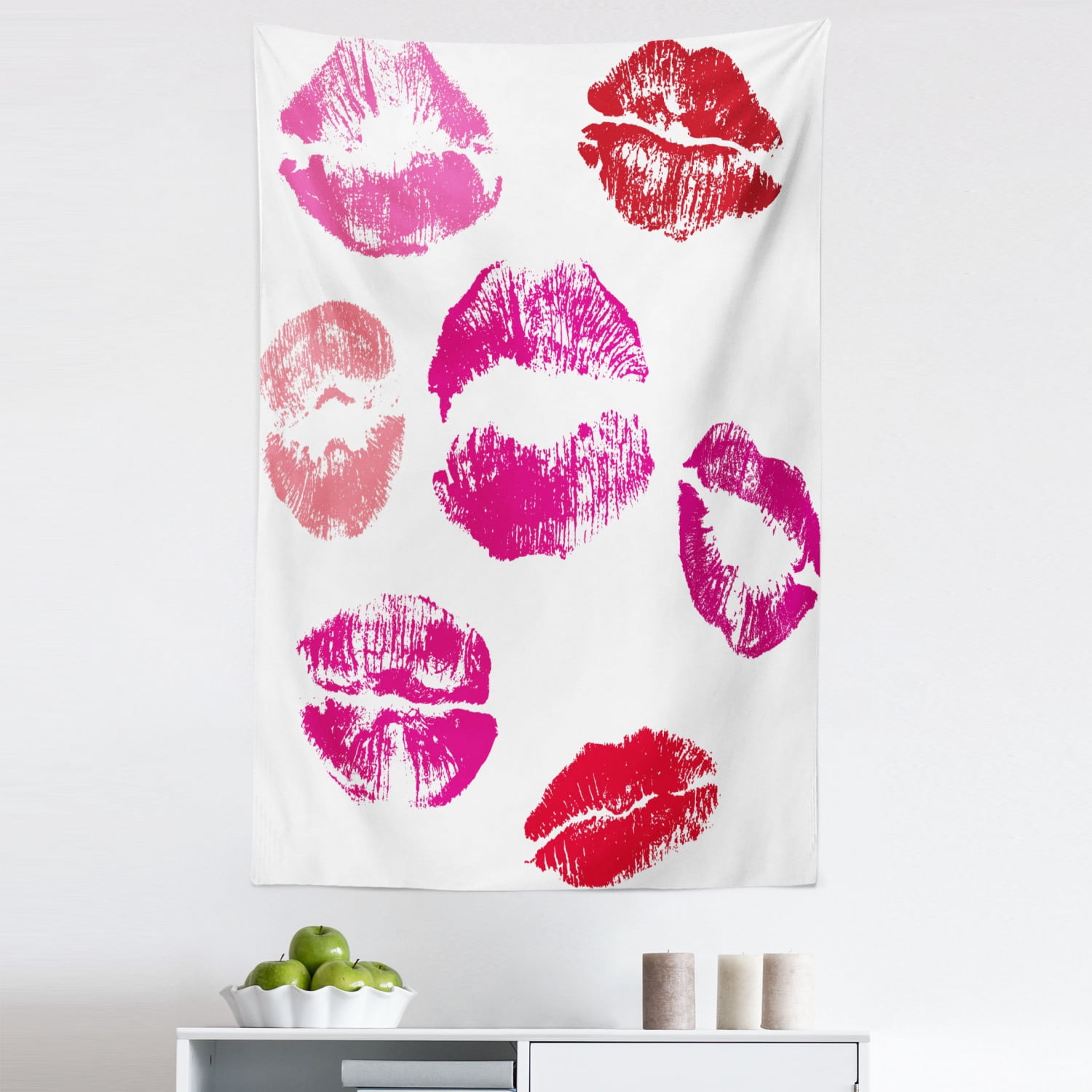 Kiss Tapestry, Grunge Looking Pink and Red Lipstick Marks Set Beauty ...