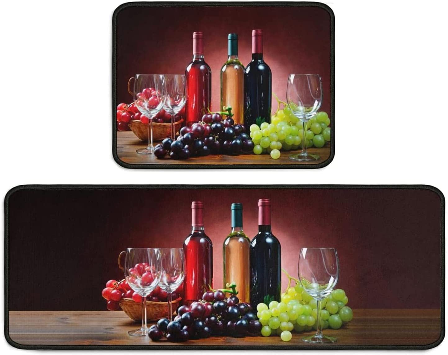 2 Pieces 3D Wine Decor Themed Kitchen Mats and Rug Set Kitchen Floot ...