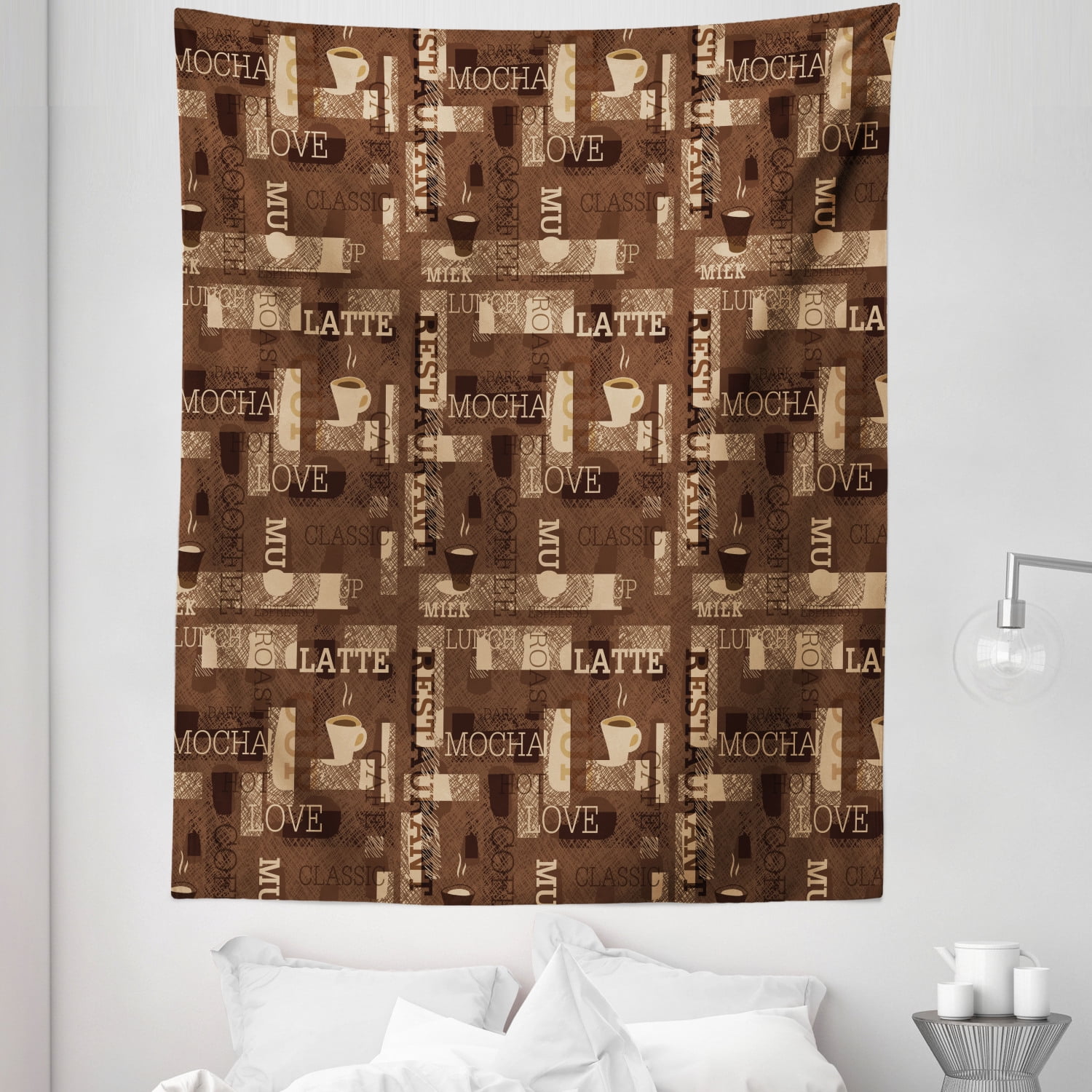 Coffee Tapestry, Cafeteria Pattern with Hot Mocha Latte Milk Love ...